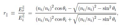 Amplitude Reflection and Transmission Coefficient for Parallel Polarization - QS Study