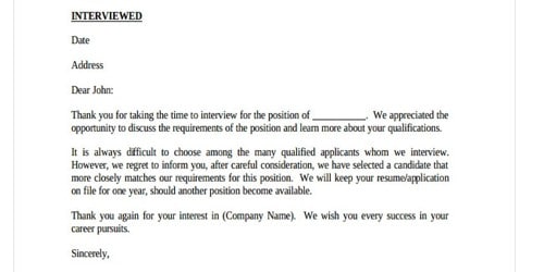 Candidate Rejection Letter After Interview QS Study